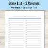 Printable Blank List, 2 Column, Checklist, Simple List Form, Planner ...