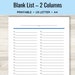 Printable Blank List, 2 Column, Checklist, Simple List Form, Planner ...
