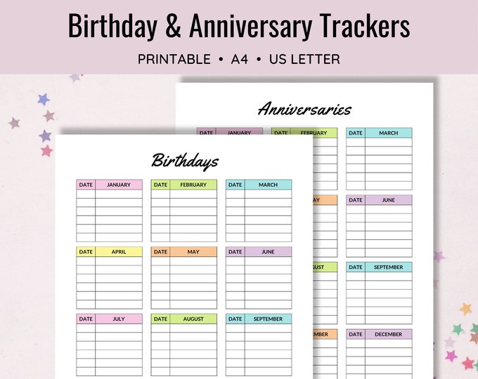 Birthday Tracker Printable, Perpetual Birthday Calendar, Printable ...