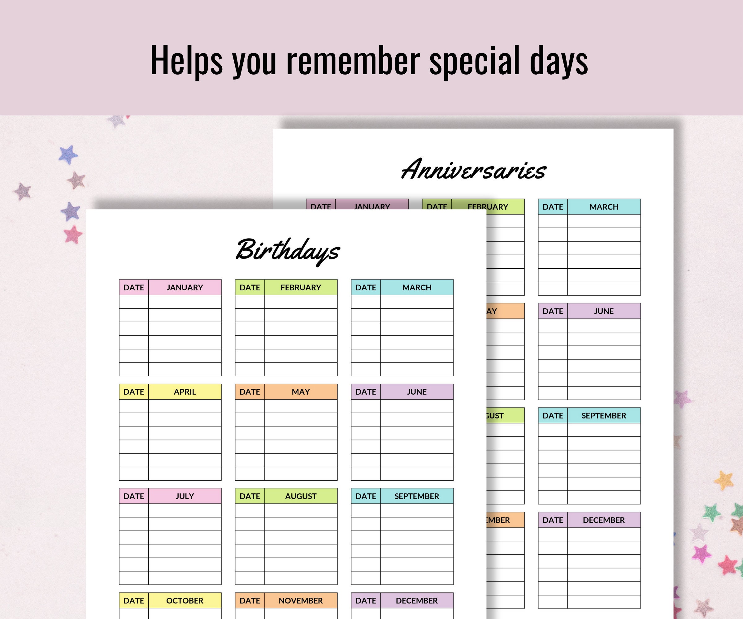 Birthday Tracker, Printable, Birthday Calendar, Birthday Reminder ...