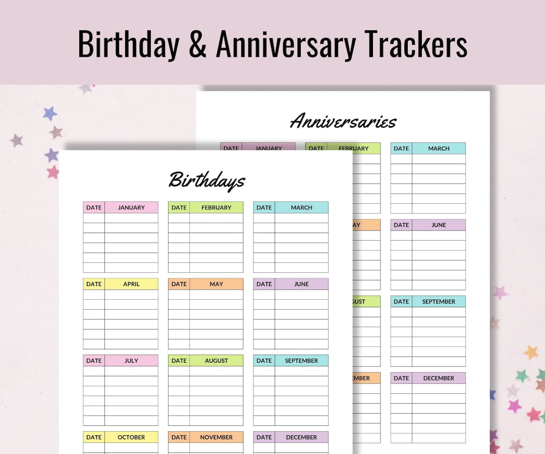 Birthday Tracker, Printable, Birthday Calendar, Birthday Reminder ...