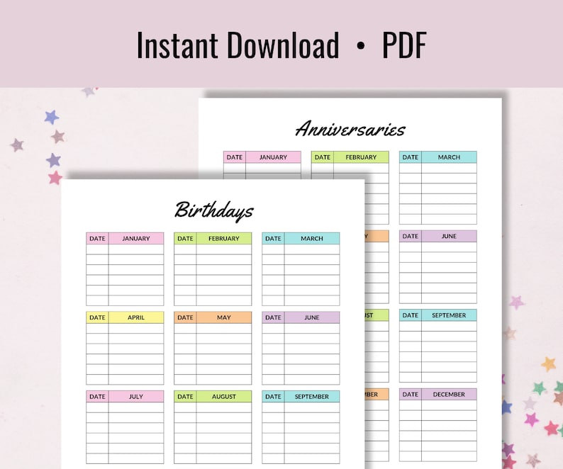 Birthday Tracker, Printable, Birthday Calendar, Birthday Reminder ...