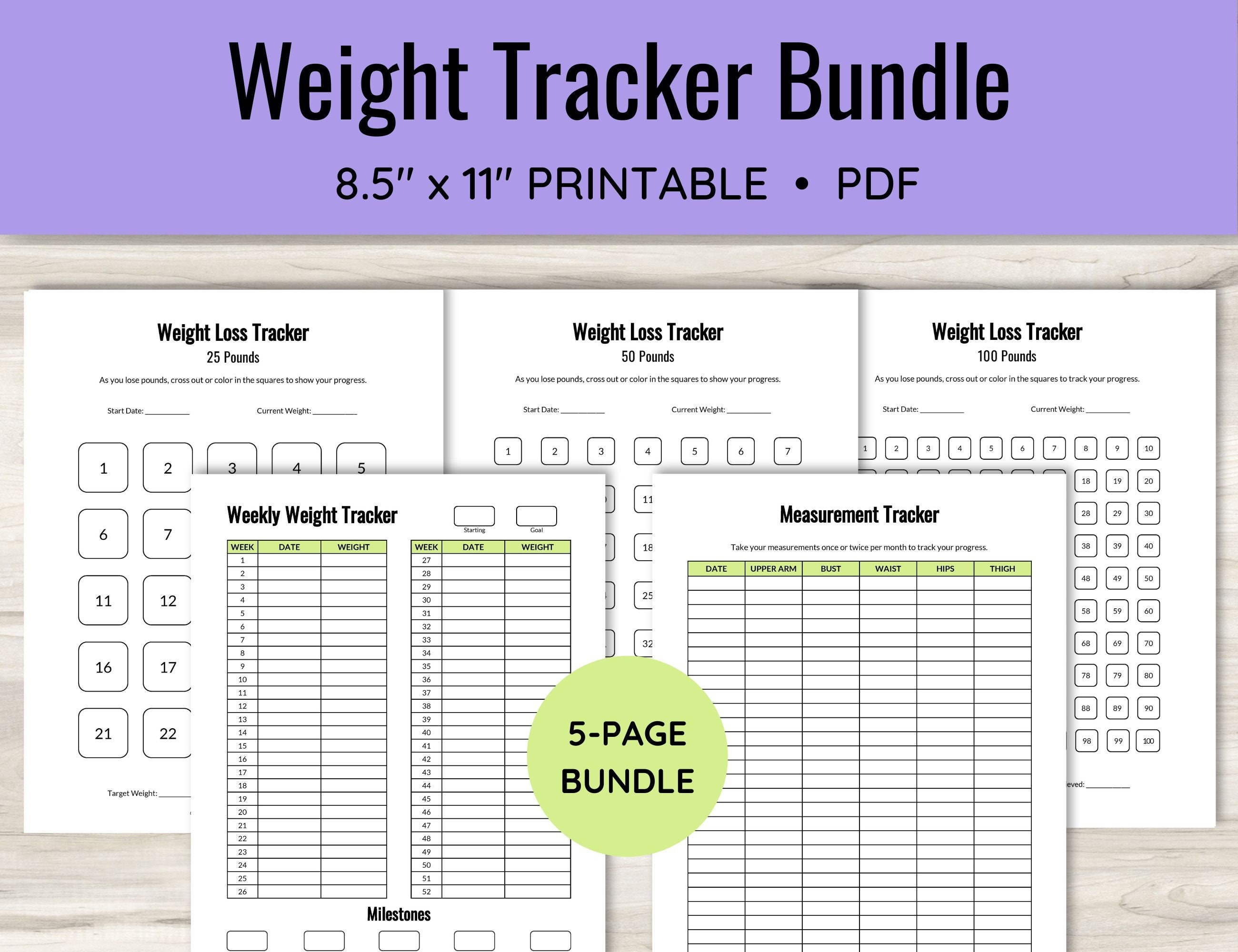 Weight Tracker Bundle Measurement Chart Weight Loss Log Weekly Weigh-in ...