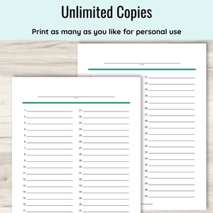 Numbered Blank List With Two Columns, Simple List Template, Printable ...