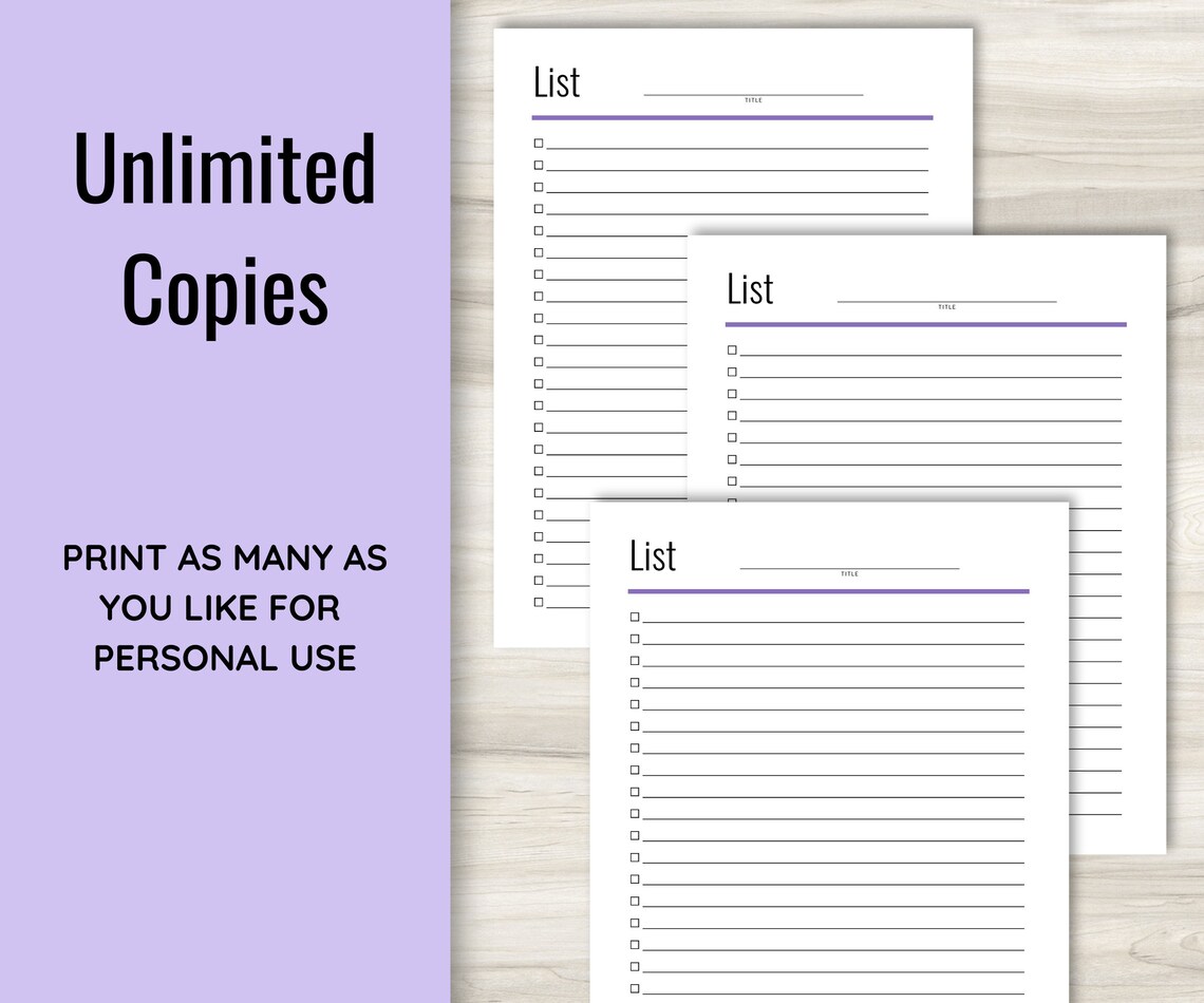 Printable Blank List Checklist Simple List Form Planner - Etsy