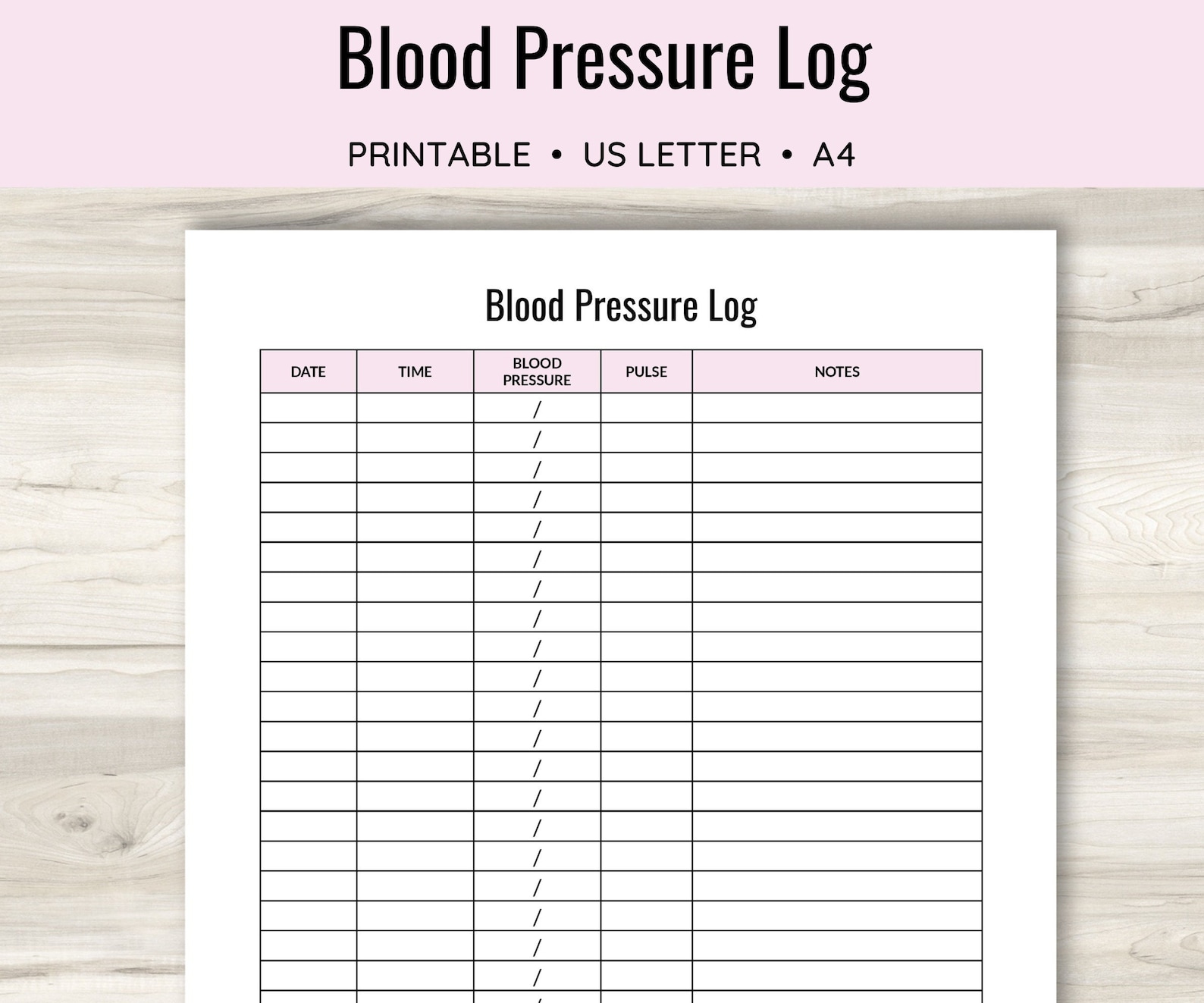 Blood Pressure Log Printable, Blood Pressure Chart, BP Tracker, Daily ...