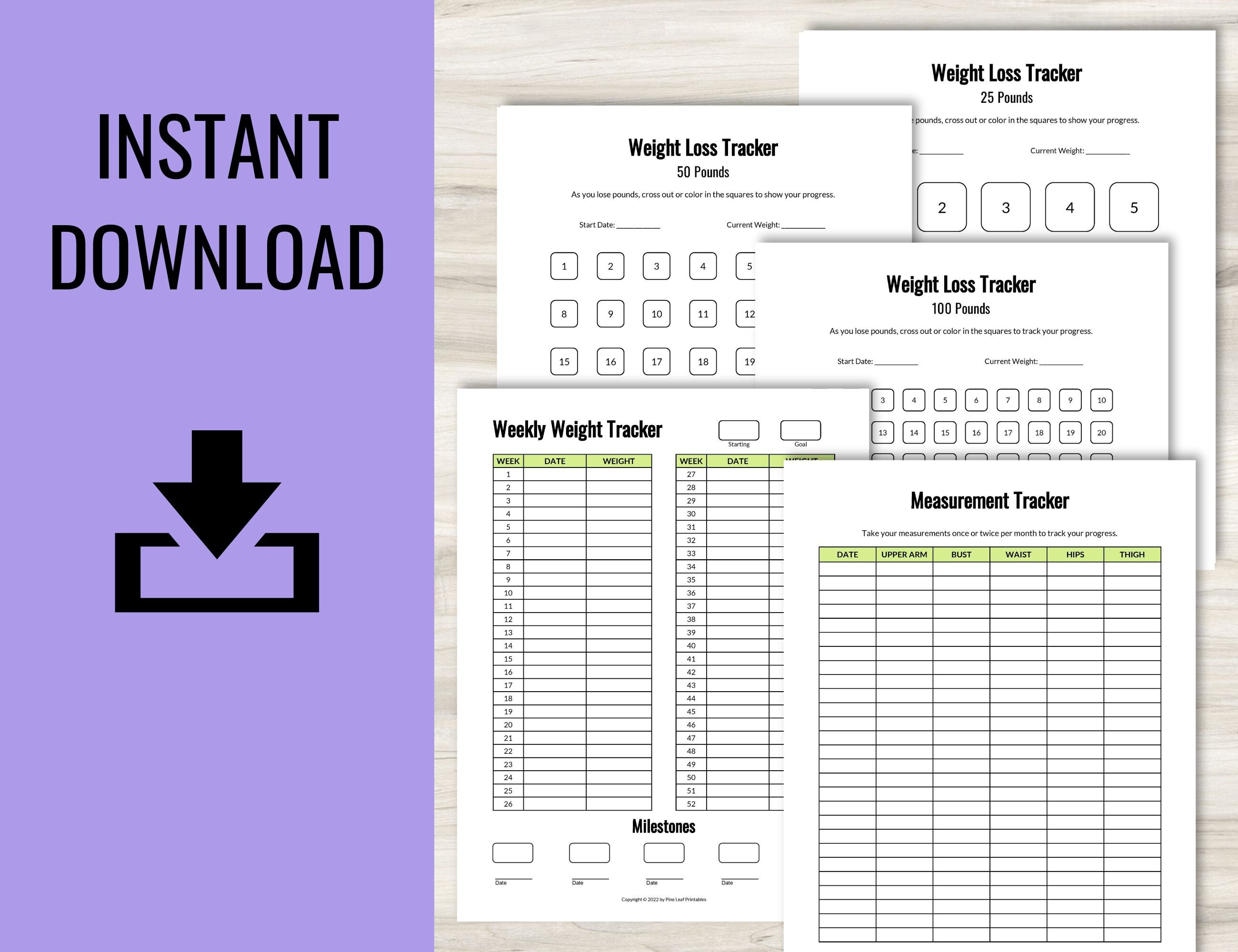Weight Tracker Bundle Measurement Chart Weight Loss Log Weekly Weigh-in ...
