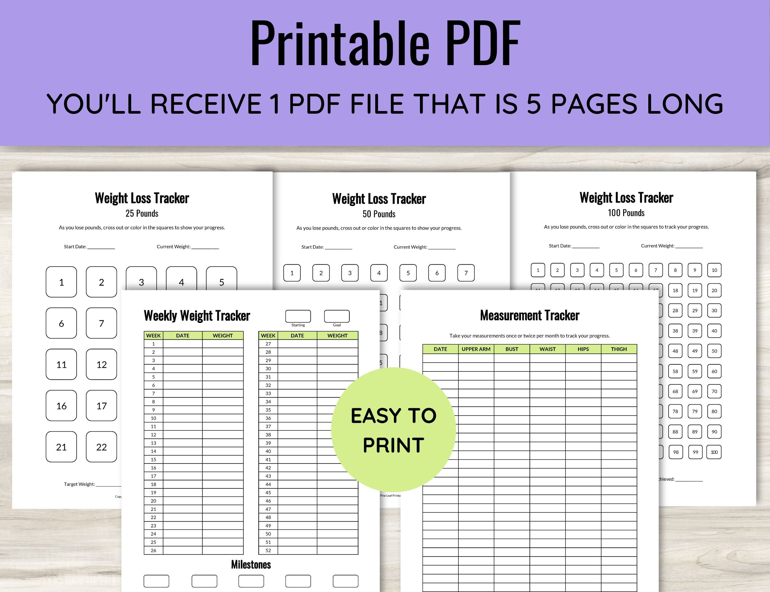 Weight Tracker Bundle Measurement Chart Weight Loss Log Weekly Weigh-in ...
