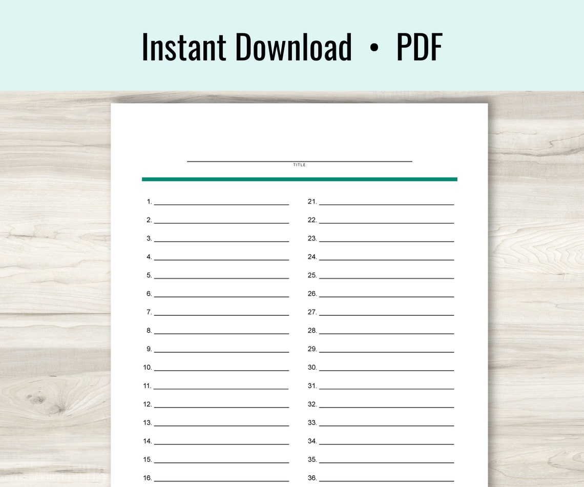 Numbered Blank List With Two Columns, Simple List Template, Printable ...