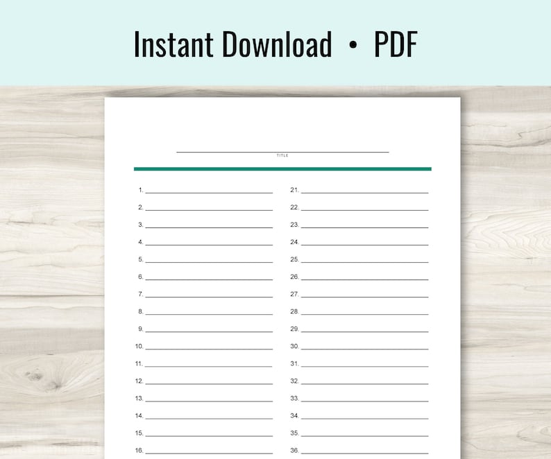 Numbered Blank List With Two Columns, Simple List Template, Printable ...