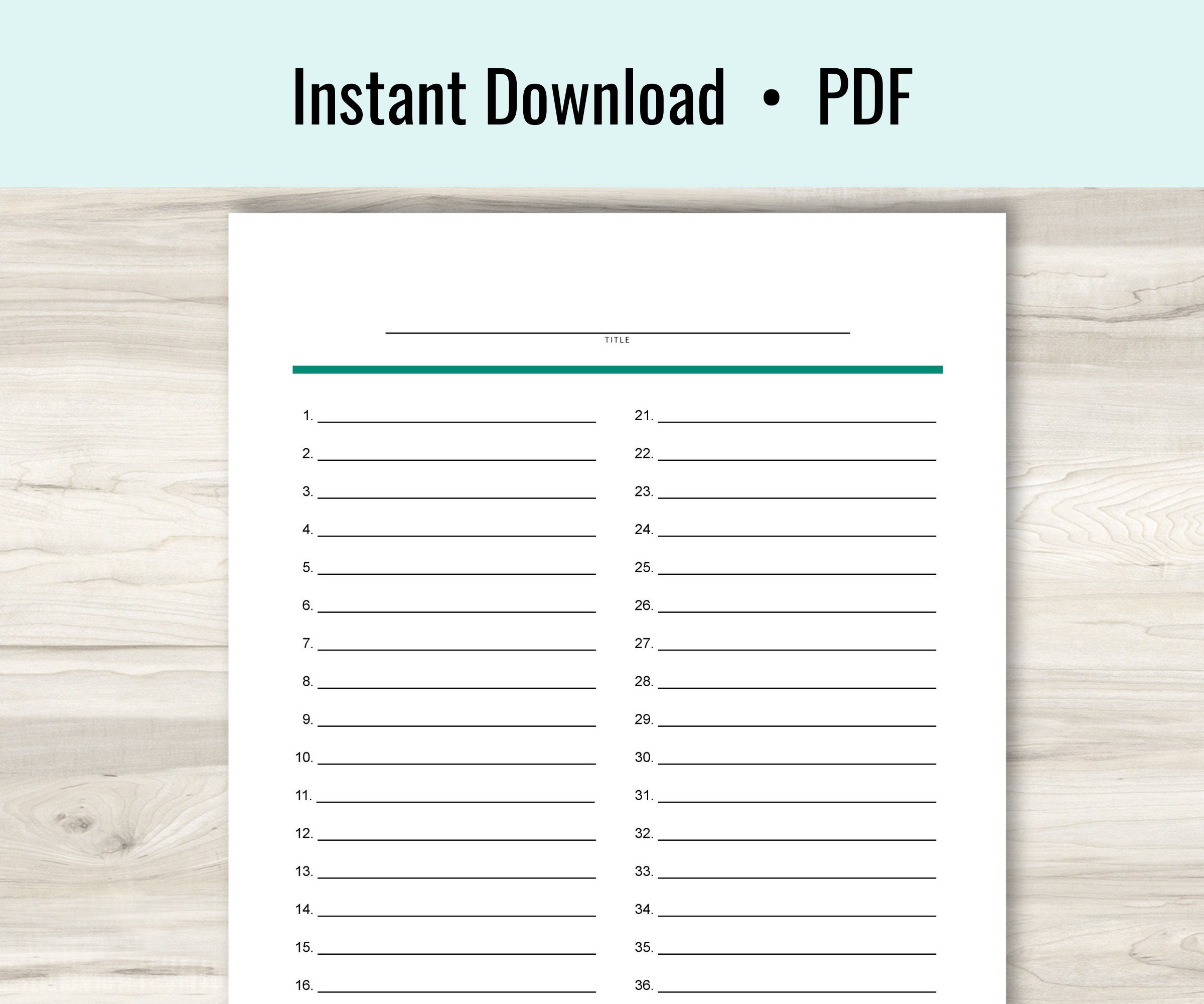 Numbered Blank List With Two Columns, Simple List Template, Printable Lined List, Project ...