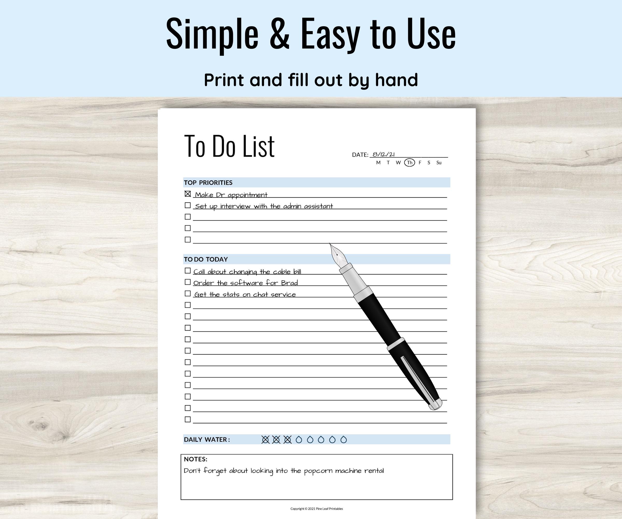 Printable to Do List, Daily Productivity Planner, PDF U.S. Letter and ...