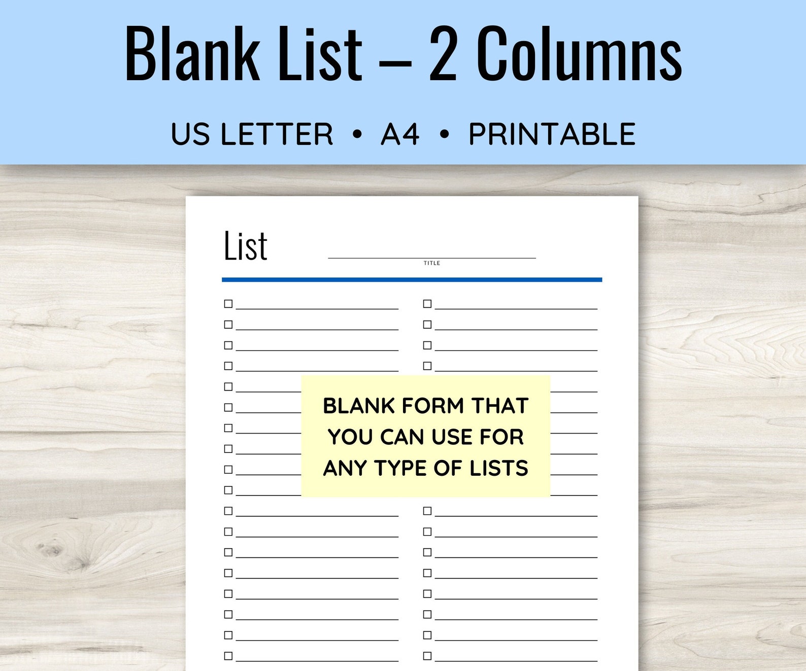 Printable Blank List 2 Column Checklist Simple List Form - Etsy