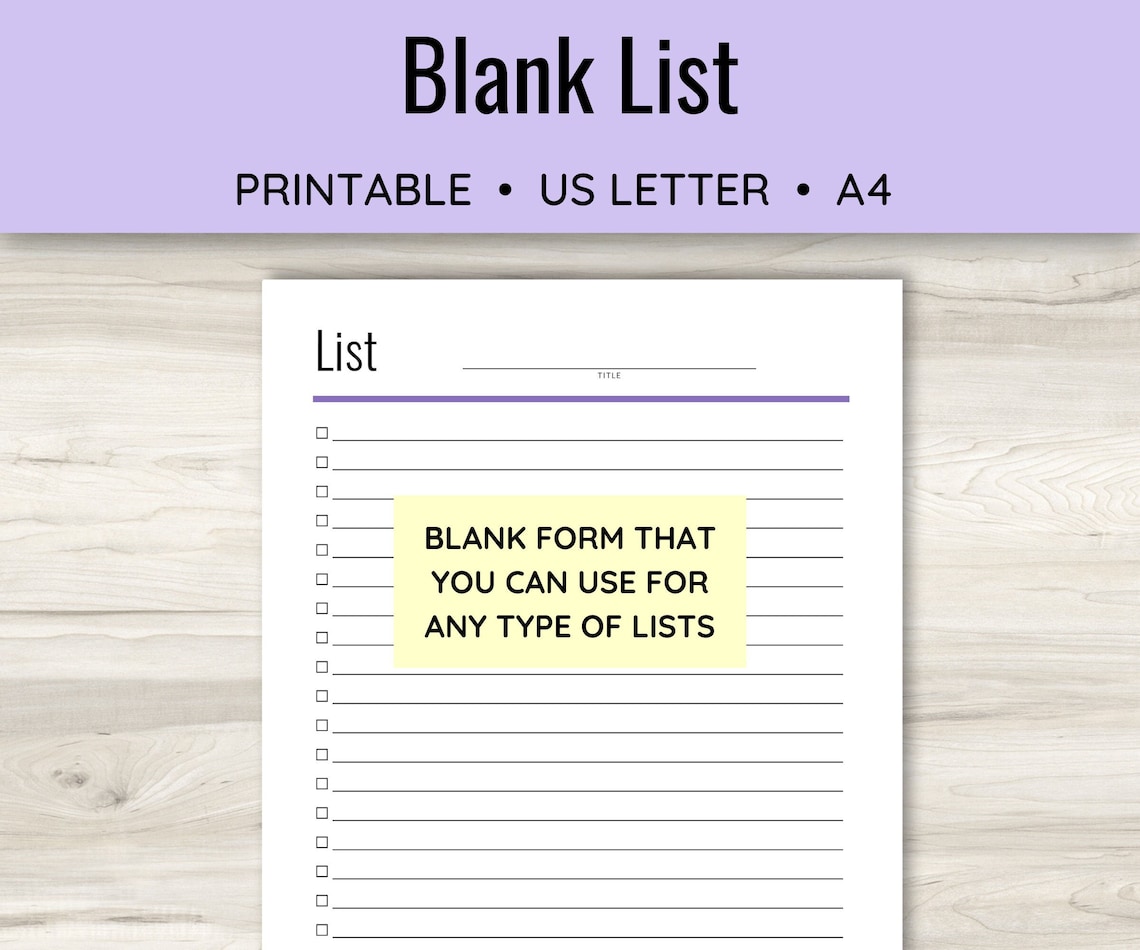 Printable Blank List Checklist Simple List Form Planner - Etsy
