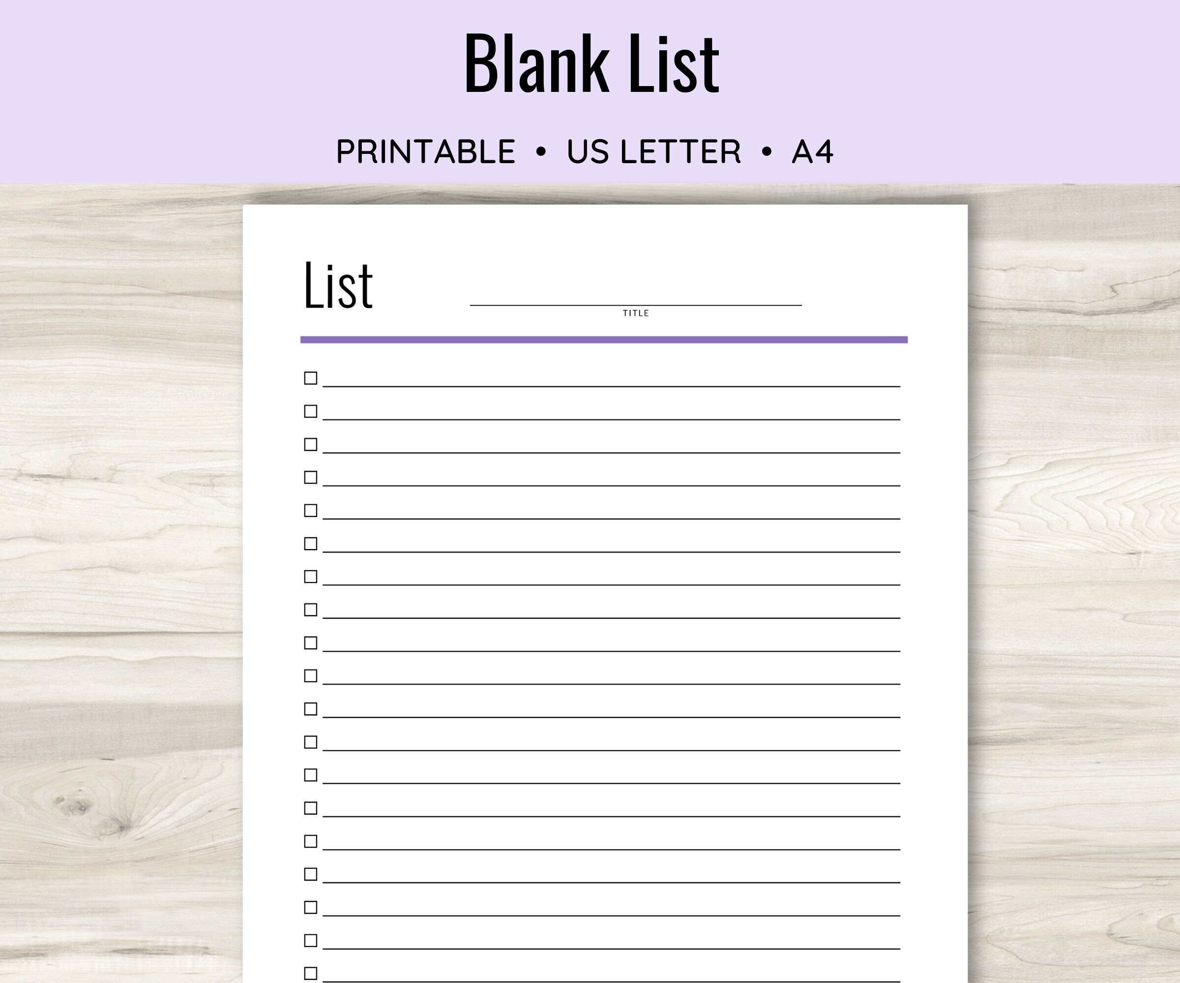 Printable Blank List, Checklist, Simple List Form, Planner Insert ...