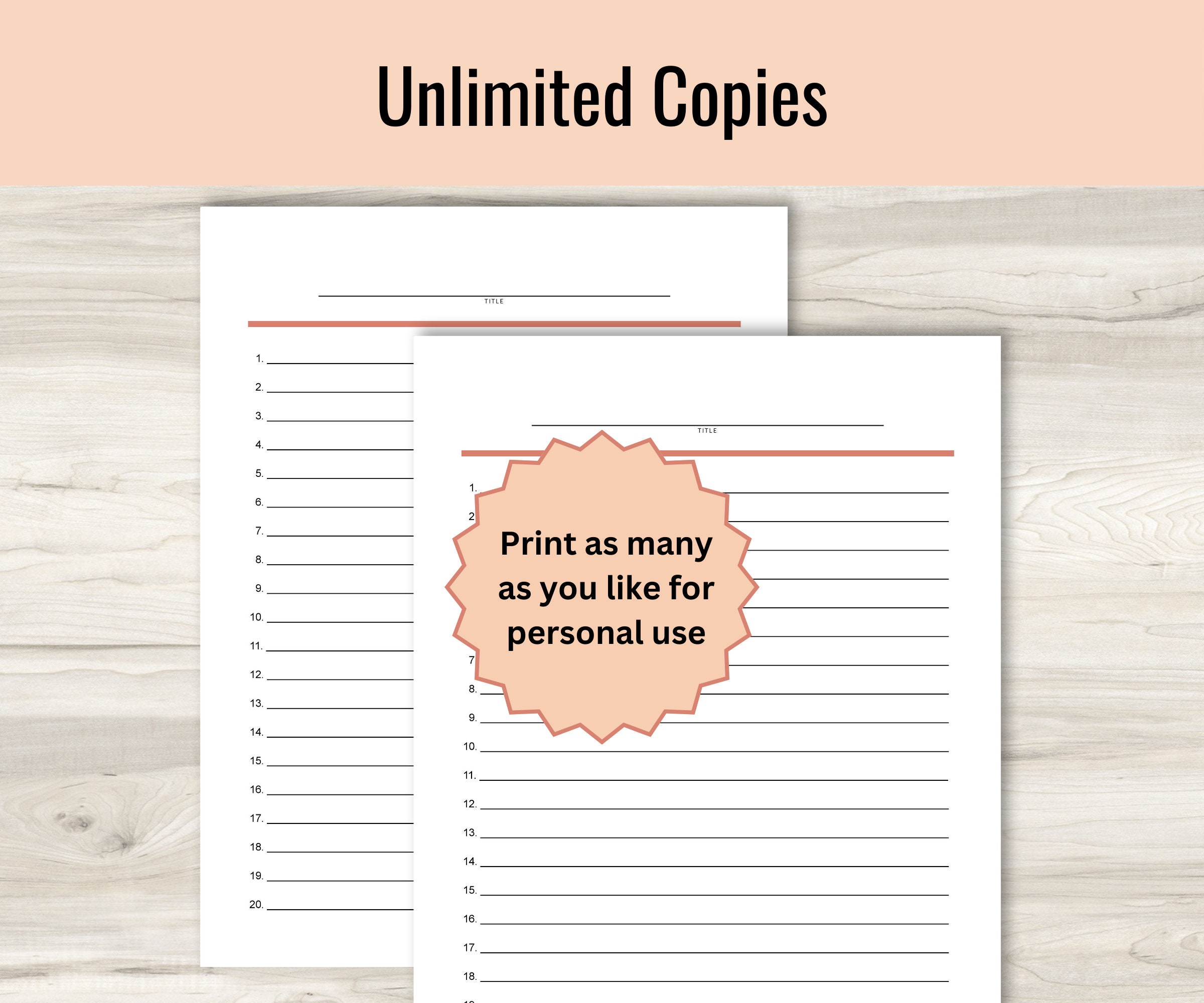Numbered Blank List, Simple List Template, Printable List, Lined List ...