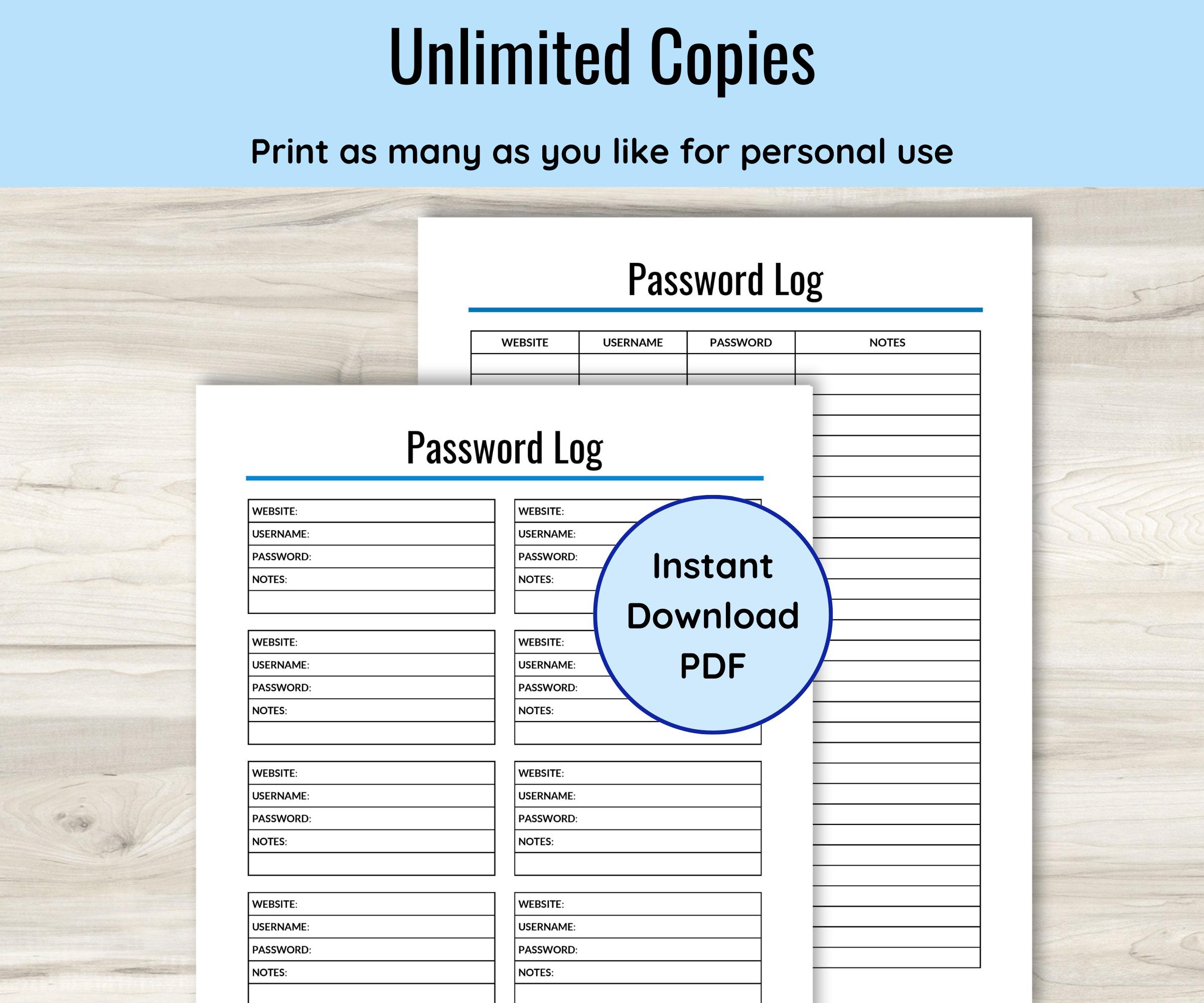 Printable Password Log, Password Keeper, Account Password Tracker ...