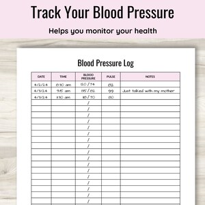 Blood Pressure Log Printable, Blood Pressure Chart, BP Tracker, Daily ...