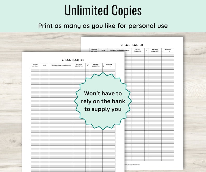 Check Register Printable, Checkbook Log, Account Tracker, Debit Card ...