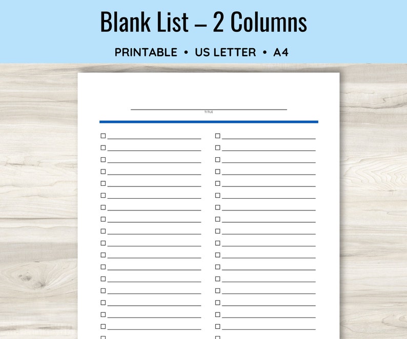 Printable Blank List, 2 Column, Checklist, Simple List Form, Planner ...