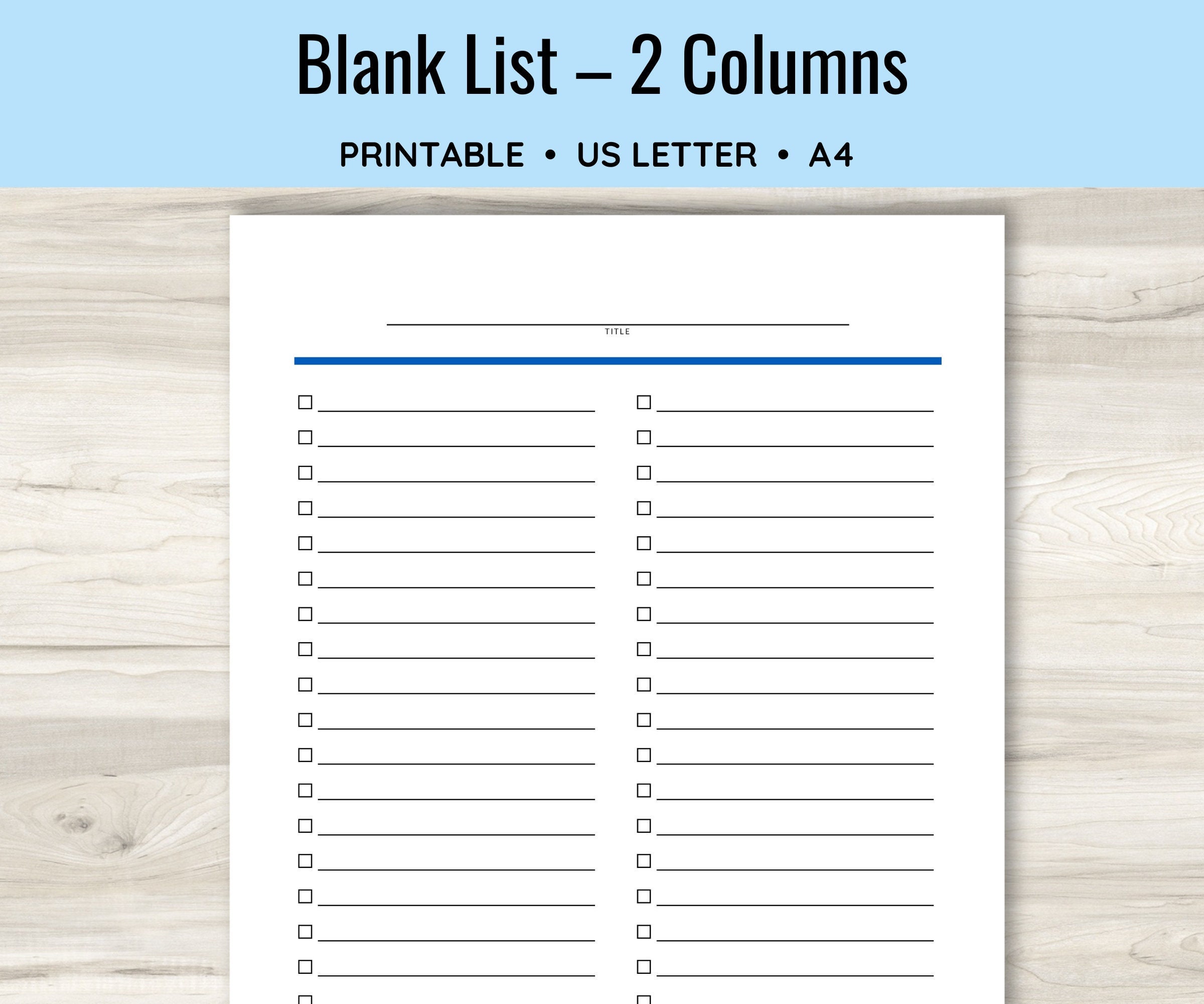 Printable Blank List, 2 Column, Checklist, Simple List Form, Planner ...
