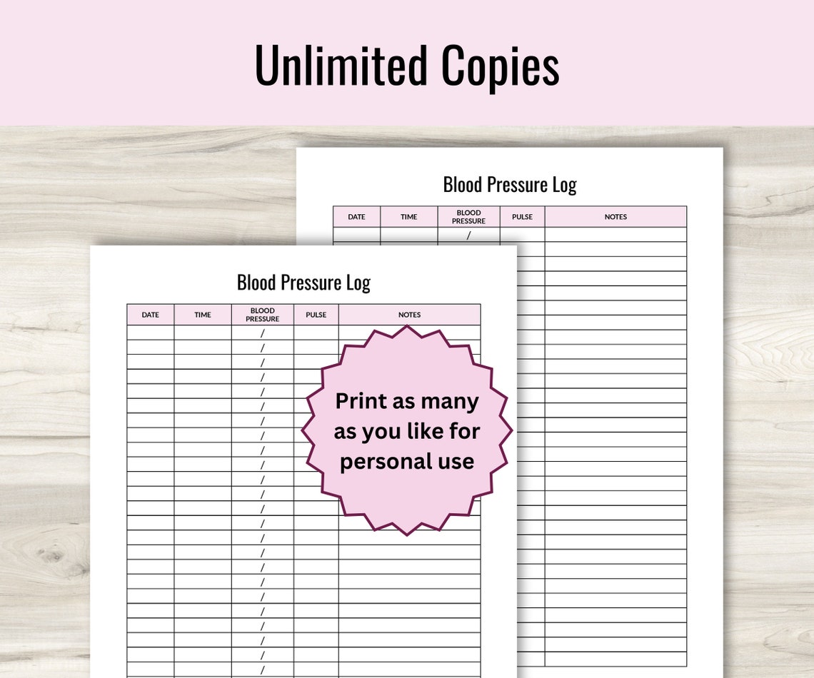 Blood Pressure Log Printable, Blood Pressure Chart, BP Tracker, Daily ...