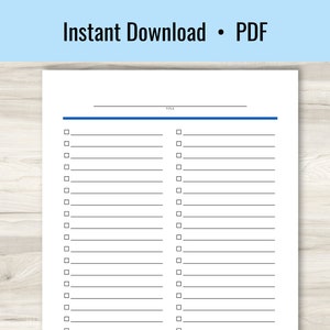 Printable Blank List, 2 Column, Checklist, Simple List Form, Planner ...