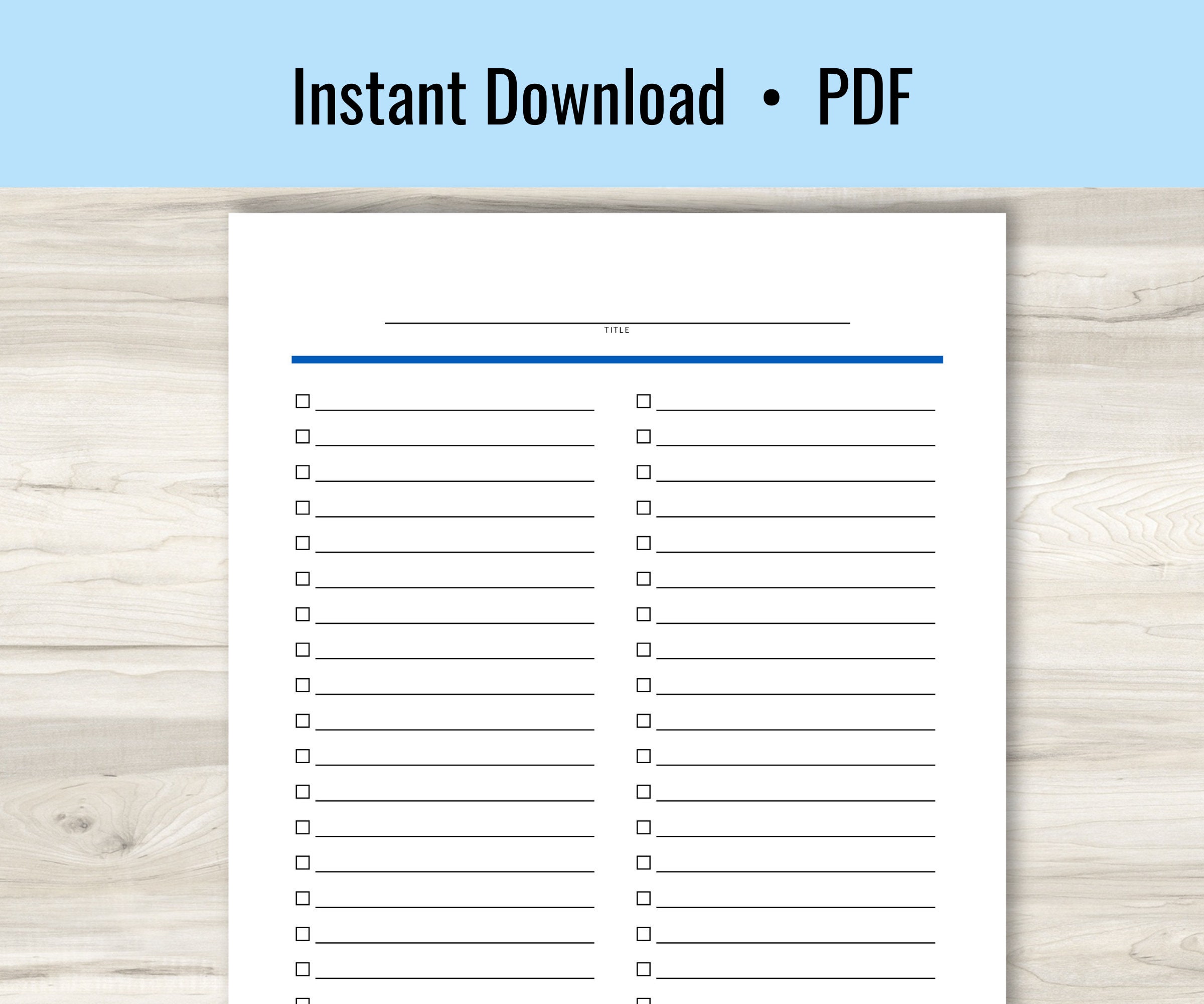 Printable Blank List, 2 Column, Checklist, Simple List Form, Planner ...
