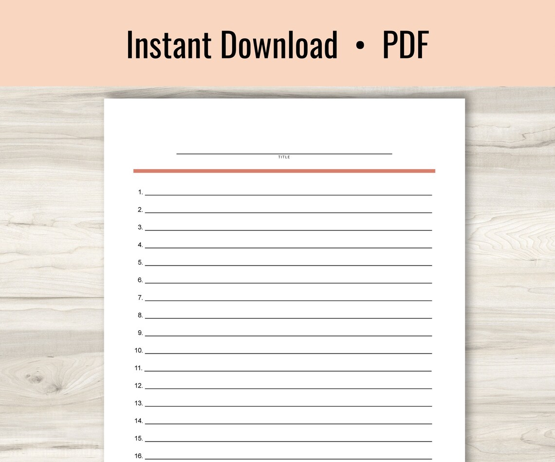 Numbered Blank List, Simple List Template, Printable List, Lined List ...