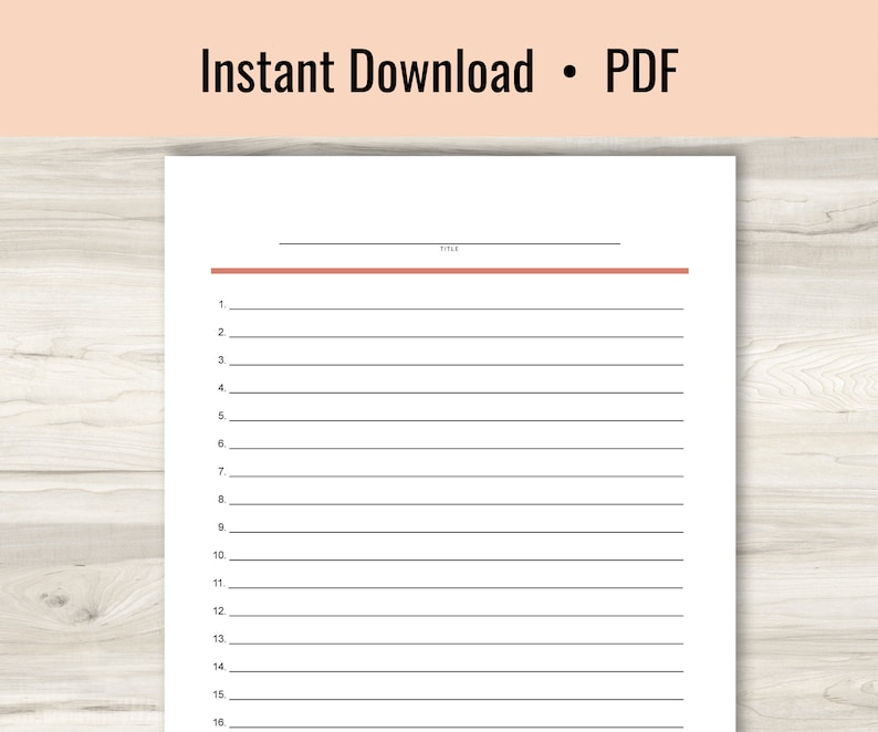 Numbered Blank List, Simple List Template, Printable List, Lined List ...