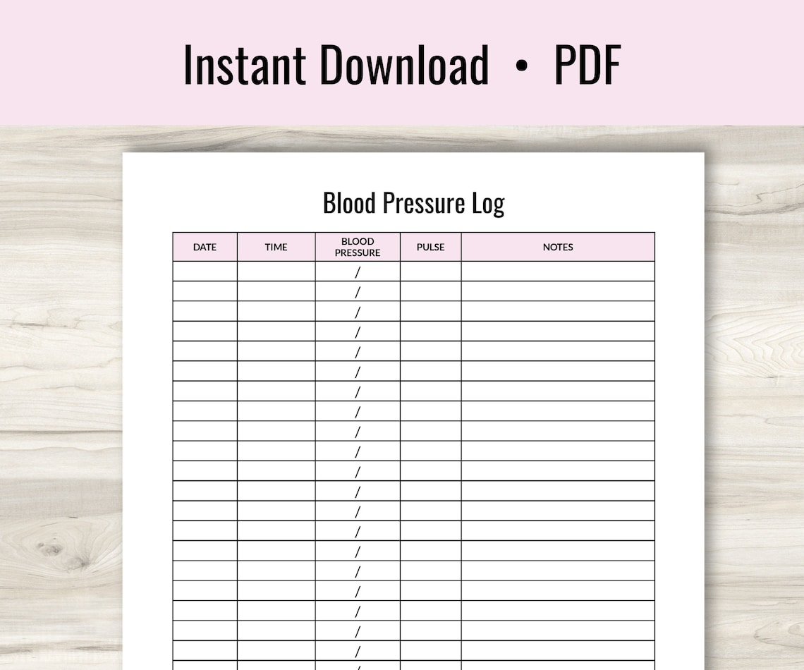 Blood Pressure Log Printable, Blood Pressure Chart, BP Tracker, Daily ...