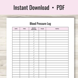Blood Pressure Log Printable, Blood Pressure Chart, BP Tracker, Daily ...