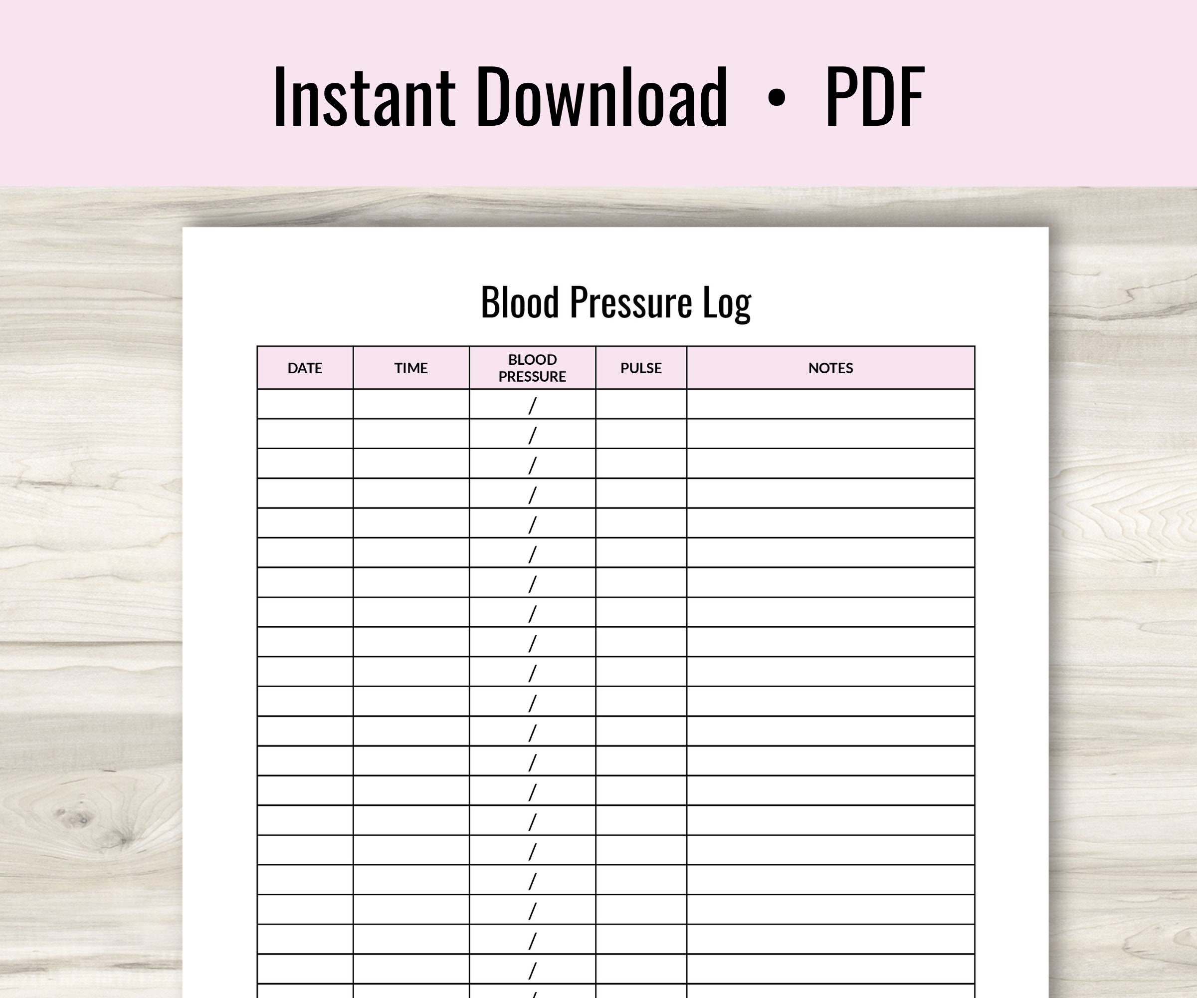 Blood Pressure Log Printable, Blood Pressure Chart, BP Tracker, Daily ...