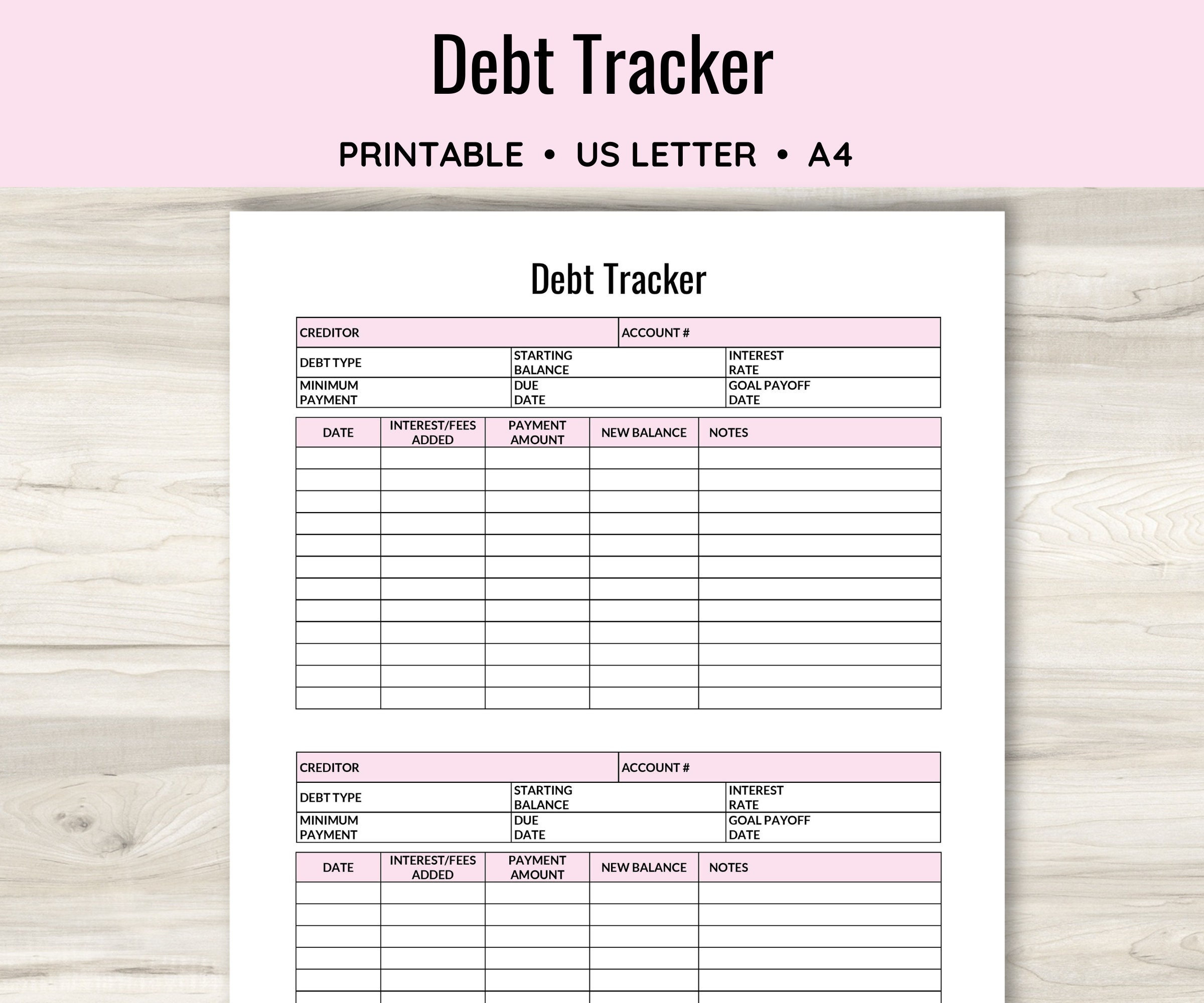 Debt Payment Tracker Printable, Debt Payoff Log, Debt Free Planner ...