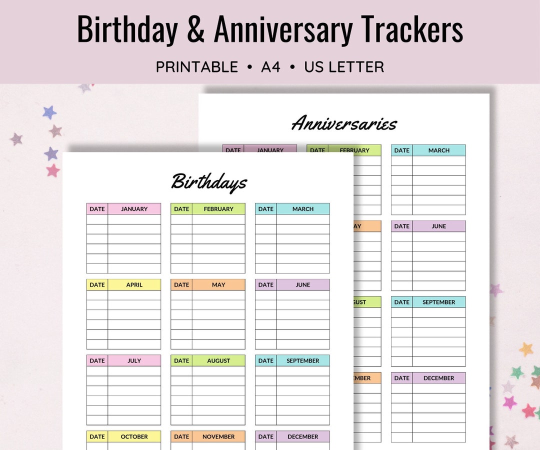 Birthday Tracker, Printable, Birthday Calendar, Birthday Reminder ...