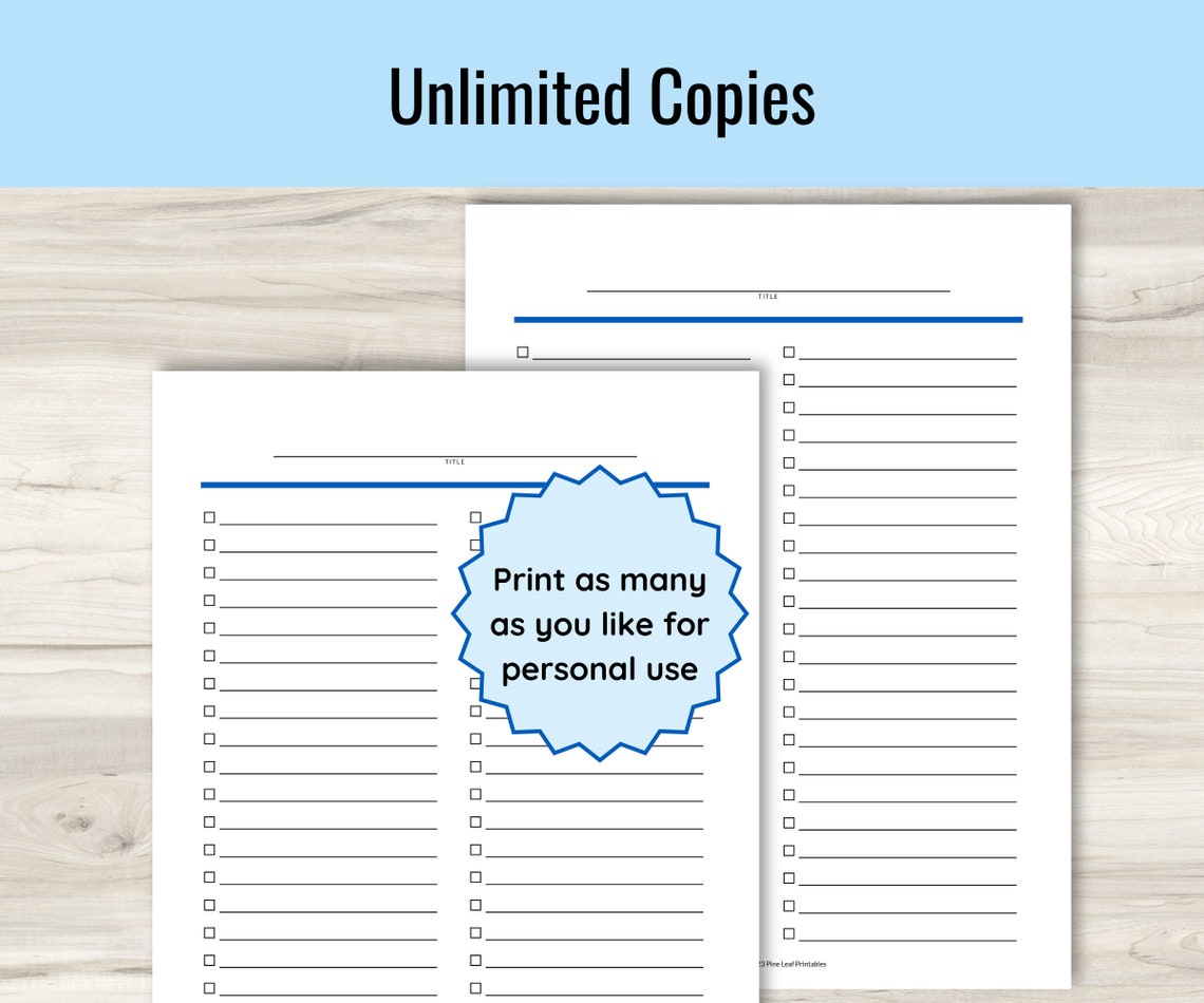 Printable Blank List, 2 Column, Checklist, Simple List Form, Planner ...