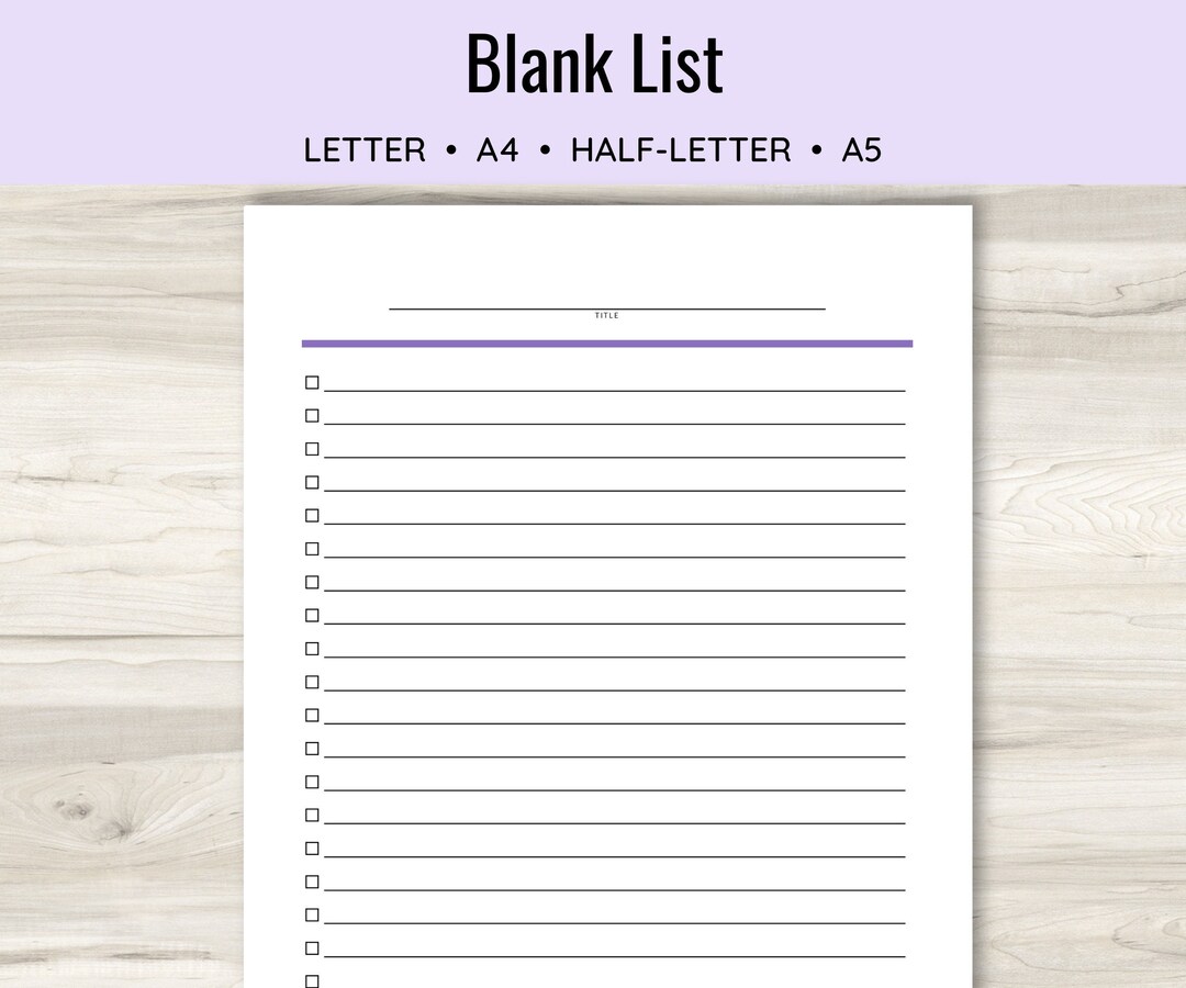 Printable Blank List, Checklist, Simple List Form, Planner Insert ...