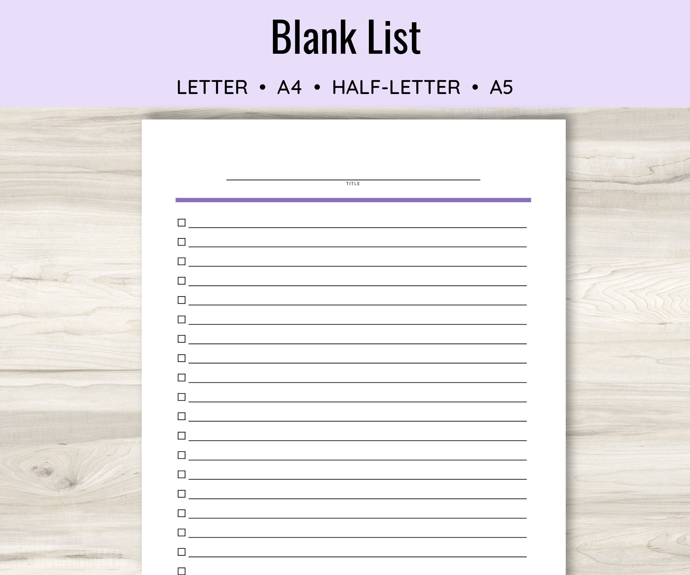 Printable Blank List, Checklist, Simple List Form, Planner Insert ...