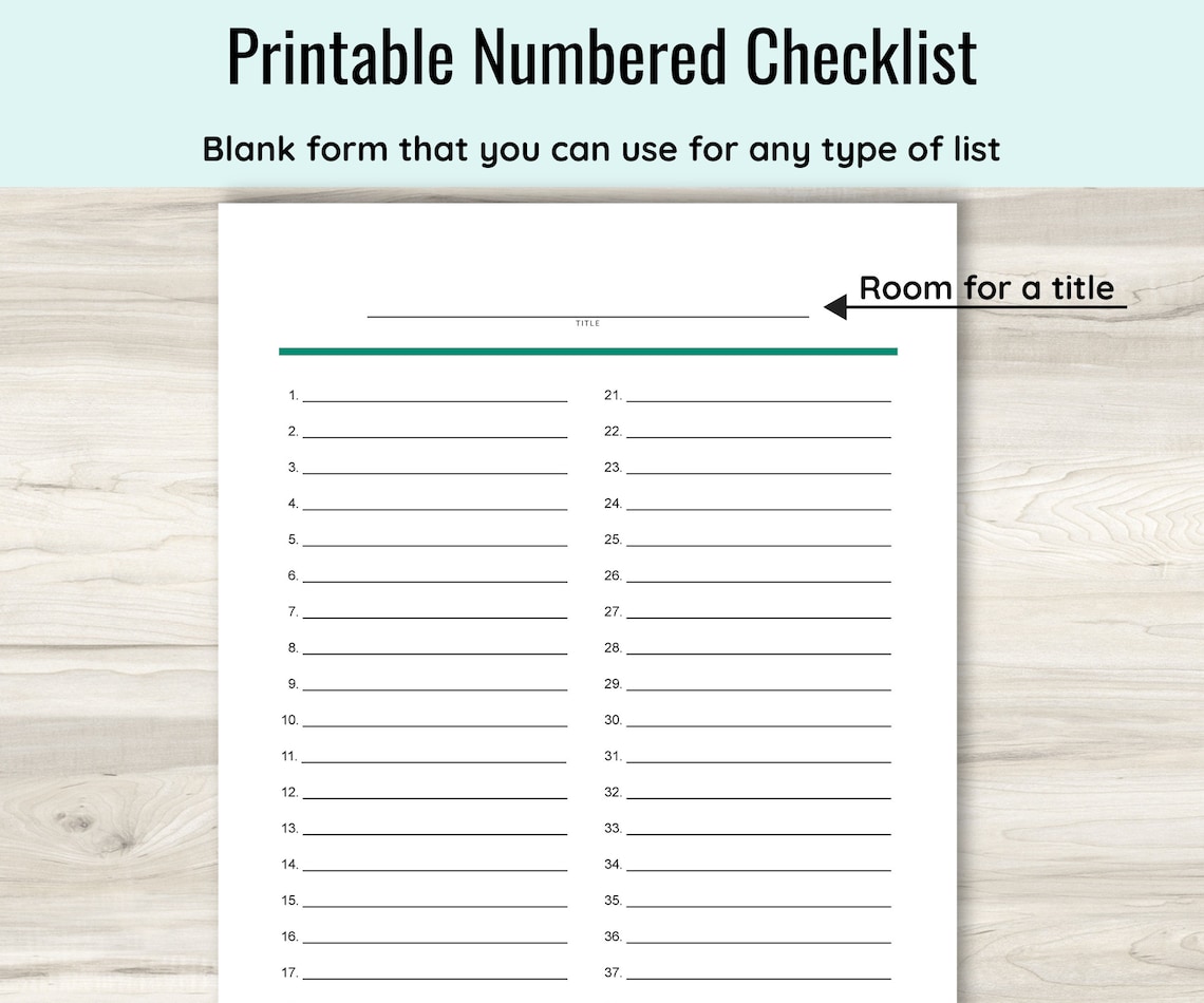 Numbered Blank List With Two Columns, Simple List Template, Printable ...