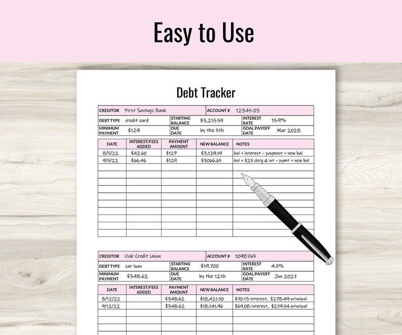 Debt Payment Tracker Printable, Debt Payoff Log, Debt Free Planner ...