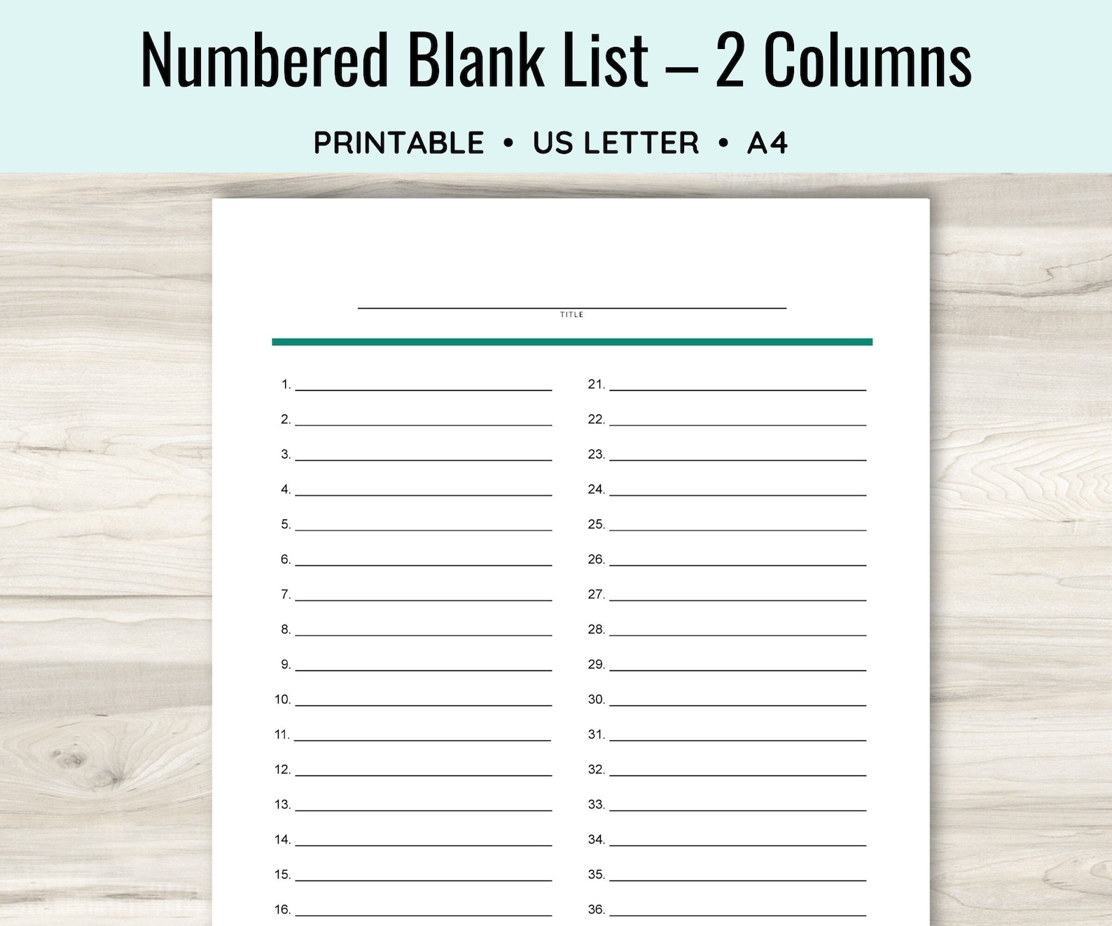 Numbered Blank List With Two Columns, Simple List Template, Printable ...