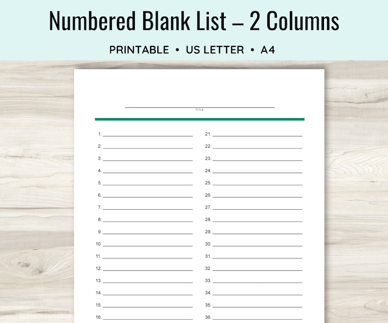 Numbered Blank List With Two Columns, Simple List Template, Printable ...