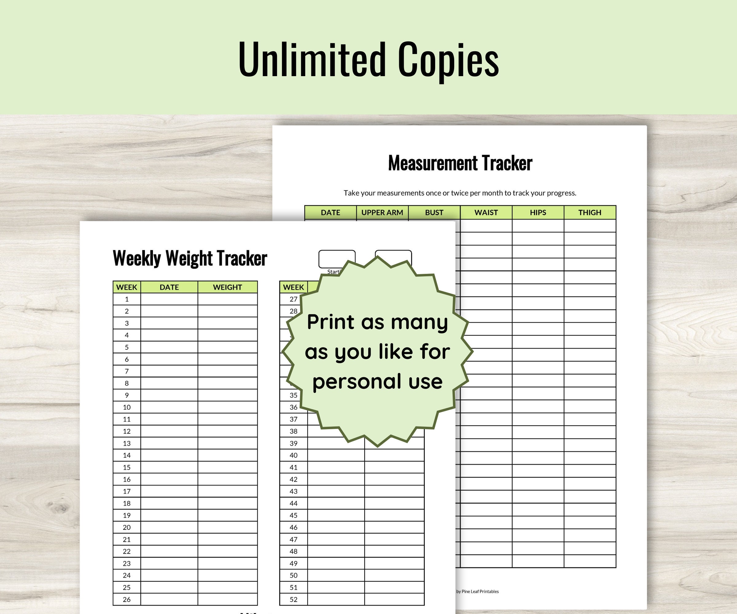 Weight and Measurement Tracker, Weight Loss Log, Chart, Weekly Weigh-in ...
