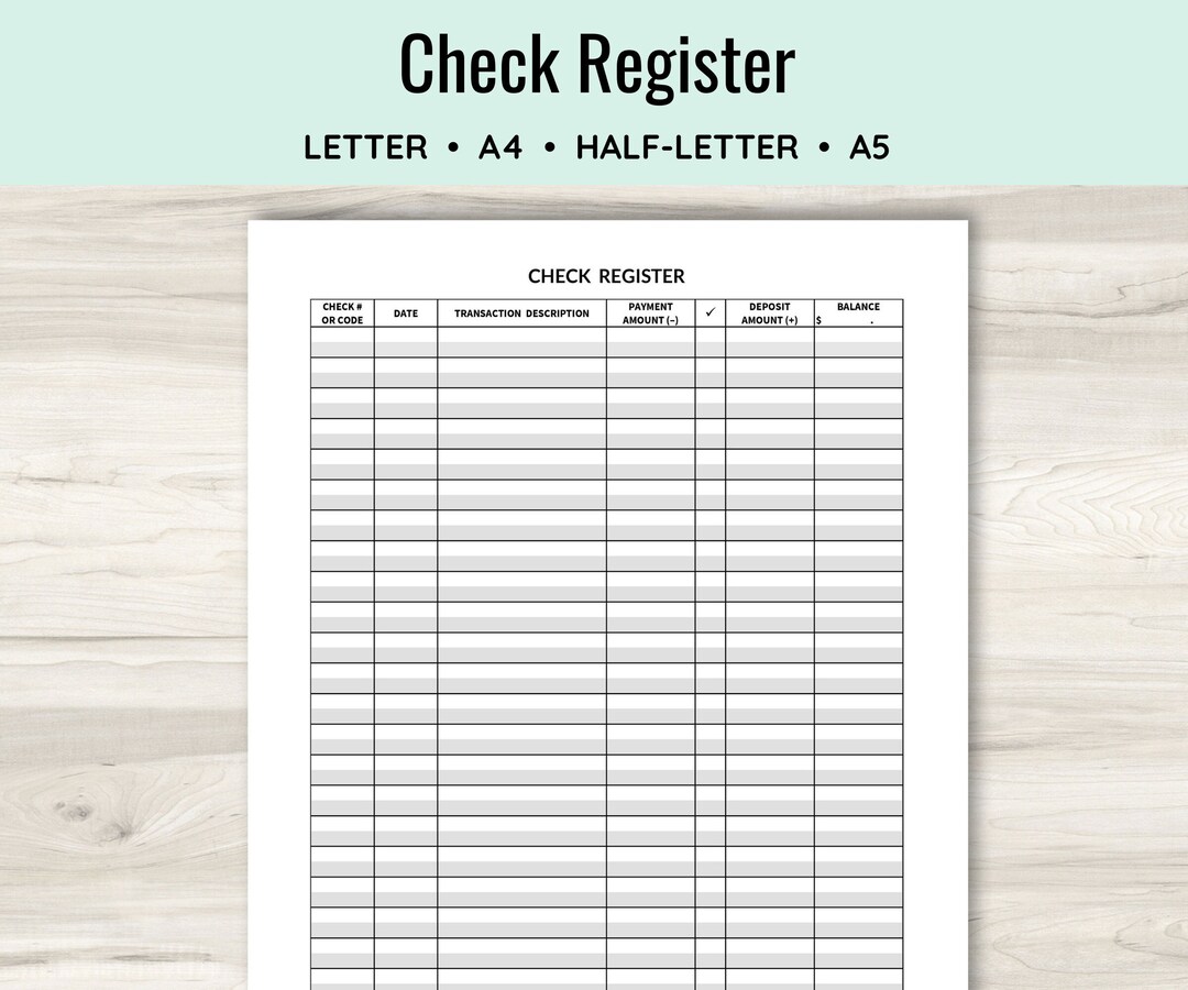 Check Register Printable, Checkbook Log, Account Tracker, Debit Card ...
