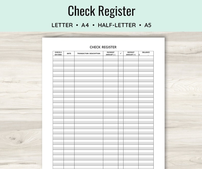 Check Register Printable, Checkbook Log, Account Tracker, Debit Card ...