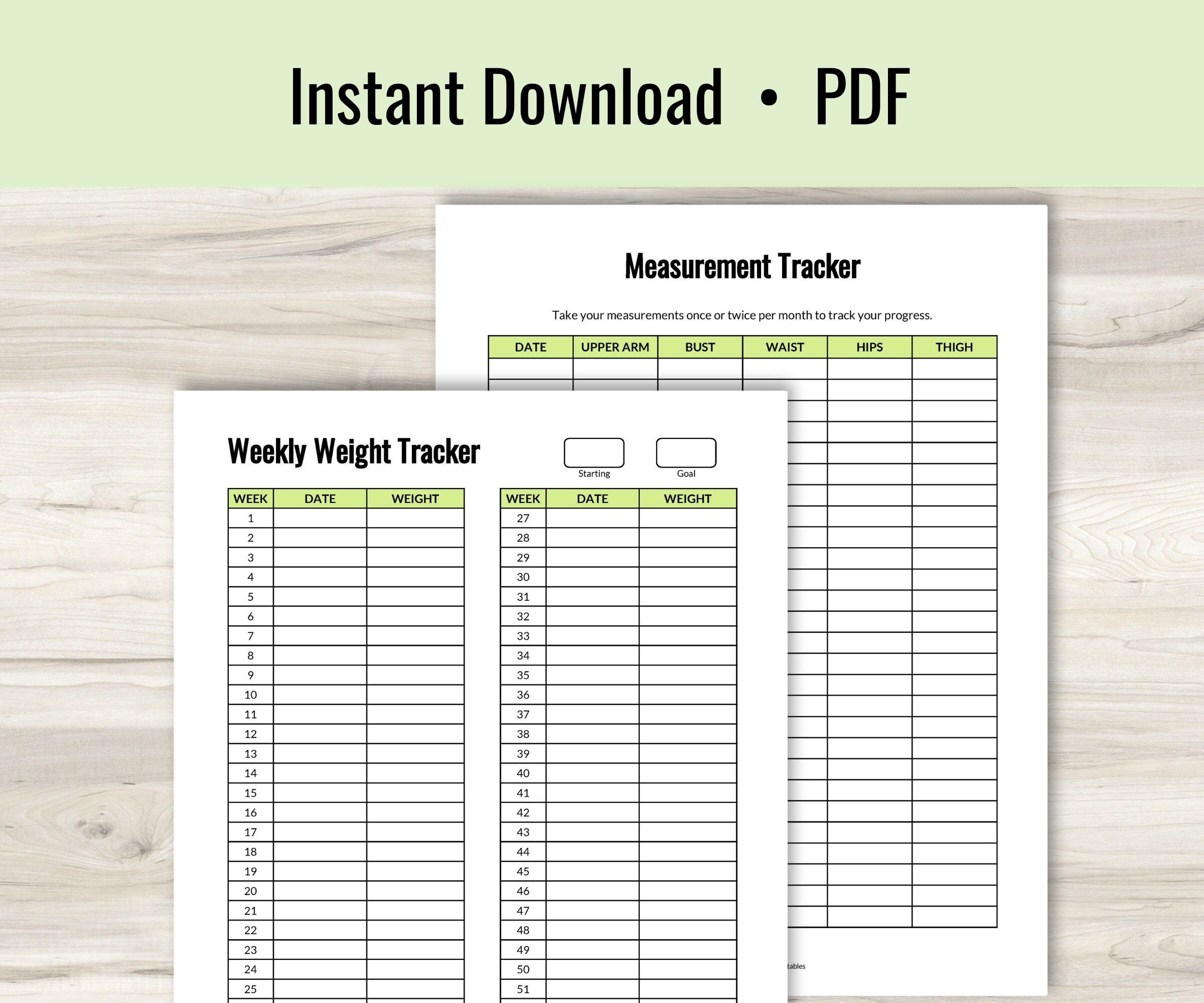 Weight and Measurement Tracker, Weight Loss Log, Chart, Weekly Weigh-in ...