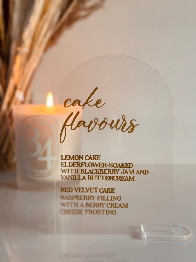 Personalised Wedding Cake Menu, Flavours Sign, Clear Custom Acrylic ...