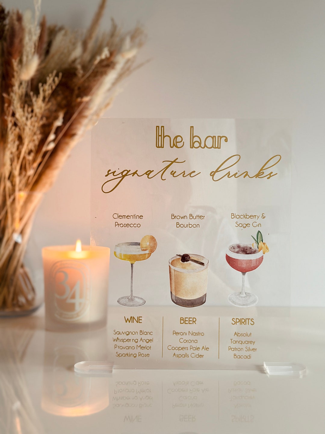 Bar Menu Signature Cocktails, Bar Menu, Custom Clear Glass Look Acrylic ...