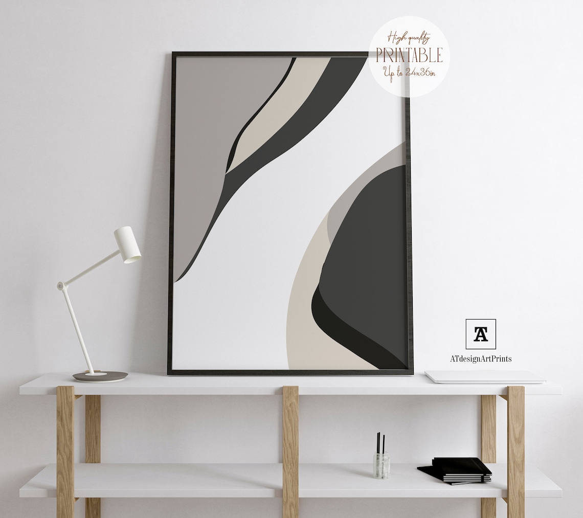 Earth Tones Abstract Wall Art, Neutral Beige Abstract Prints, Black ...