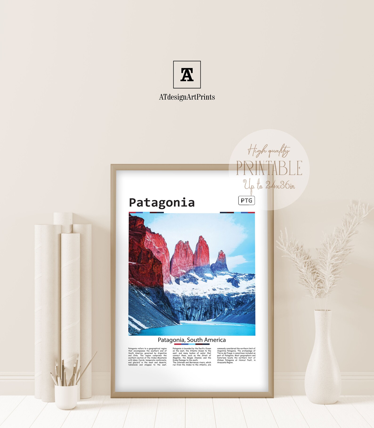 Patagonia Print, Patagonia Poster, Patagonia Chile, Chile Travel Poster ...